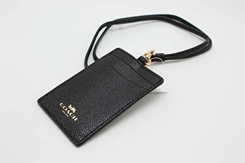 Coach ID Lanyard Badge Holder In Crossgrain Leather (Black/Gold)