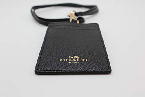 Coach ID Lanyard Badge Holder In Crossgrain Leather (Black/Gold)