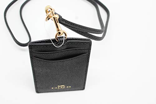 Coach ID Lanyard Badge Holder In Crossgrain Leather (Black/Gold)