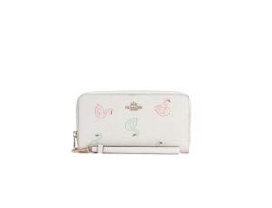 coach women’s long zip around wallet (coated canvas, swan print – chalk multi)