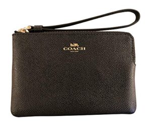 coach crossgrain leather corner zip wristlet, black