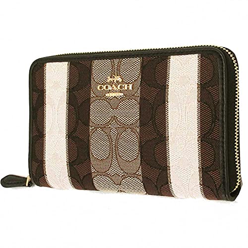 Coach Womens Medium Id Zip Wallet In Signature Jacquard With Stripes IM/Khaki Black Multi