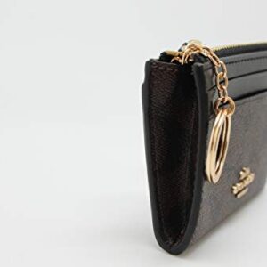 Coach Signature C Mini Skinny ID and Coin Case with Attached Key Ring (Brown/Black/Gold)