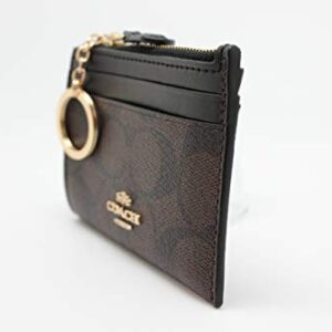 Coach Signature C Mini Skinny ID and Coin Case with Attached Key Ring (Brown/Black/Gold)