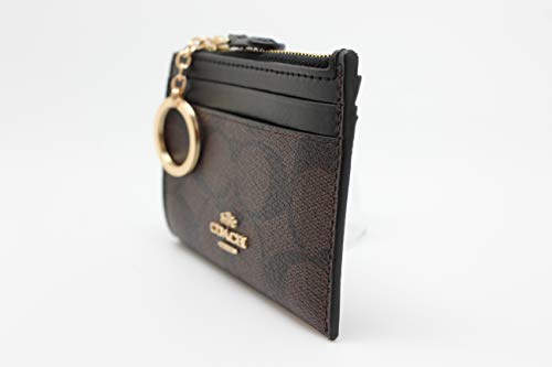 Coach Signature C Mini Skinny ID and Coin Case with Attached Key Ring (Brown/Black/Gold)