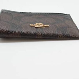 Coach Signature C Mini Skinny ID and Coin Case with Attached Key Ring (Brown/Black/Gold)