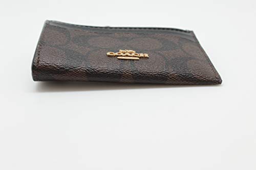 Coach Signature C Mini Skinny ID and Coin Case with Attached Key Ring (Brown/Black/Gold)