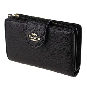 coach medium leather corner zip wallet in black – gold, style no. 6390