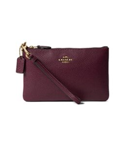 coach polished pebble small wristlet deep berry one size