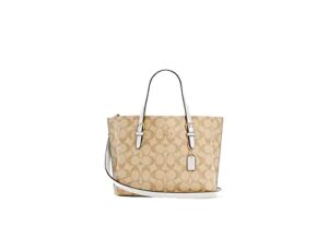 coach leather mollie tote 25 (im/light khaki/chalk)