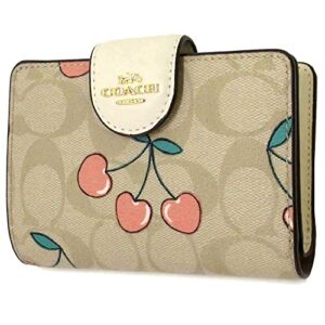 coach medium corner zip wallet in signature canvas with heart cherry print style no. cf401