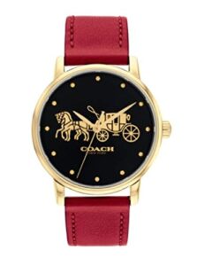 coach grand black dial carriage design red leather strap womens watch 14503848