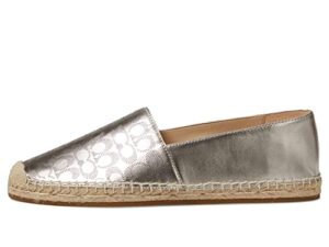 coach carley metallic leather espadrille platinum champagne 5 b (m)