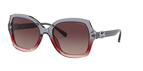 COACH Woman Sunglasses Grey Burgundy Gradient Frame, Burgundy Grey Gradient Lenses, 56MM