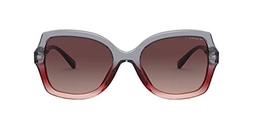 COACH Woman Sunglasses Grey Burgundy Gradient Frame, Burgundy Grey Gradient Lenses, 56MM