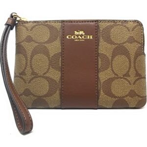 COACH Women's Corner Zip Wristlet In Signature Canvas (Khaki Saddle2)