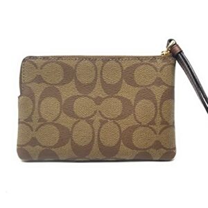 COACH Women's Corner Zip Wristlet In Signature Canvas (Khaki Saddle2)