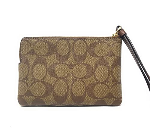 COACH Women's Corner Zip Wristlet In Signature Canvas (Khaki Saddle2)