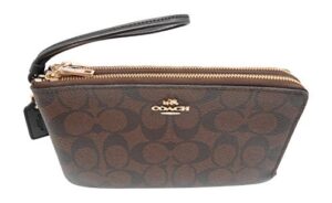 coach signature pvc large double zip wristlet purse brown black f16109