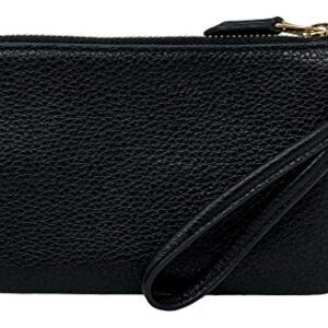 Coach Pebbled Leather Double Corner Zip Wristlet Black Style No 6649