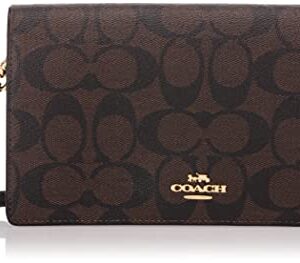 Coach Anna Foldover Crossbody Clutch in Signature Coated Canvas Brown Black