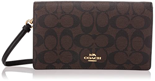 Coach Anna Foldover Crossbody Clutch in Signature Coated Canvas Brown Black