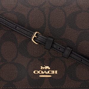 Coach Anna Foldover Crossbody Clutch in Signature Coated Canvas Brown Black