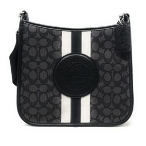 COACH Women's Dempsey File Crossbody Shoulder Bag (Signature Jacquard - Stripe - Patch - Black Smoke - Black Multi)