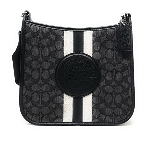 COACH Women's Dempsey File Crossbody Shoulder Bag (Signature Jacquard - Stripe - Patch - Black Smoke - Black Multi)