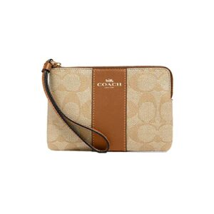 coach women’s corner zip wristlet in signature canvas (light khaki – light saddle)