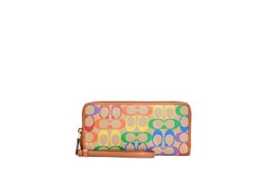 coach chalk vintage rose zip around continental wallet leather flower (tan ntural multi)