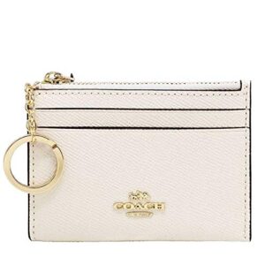 coach leather crossgrain mini skinny id key ring card case,lightweight, chalk, small