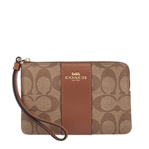 coach corner zip signature pvc wristlet, 58035, khaki/saddle