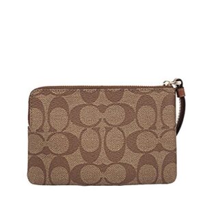 Coach Corner Zip Signature PVC Wristlet, 58035, KHAKI/SADDLE