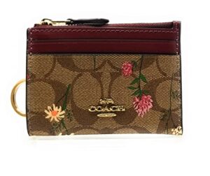 coach women’s mini skinny id case (signature canvas – wildflower print – khaki)