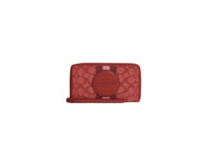 coach dempsey large phone wallet in signature jacquard with stripe patch (im/red apple multi)