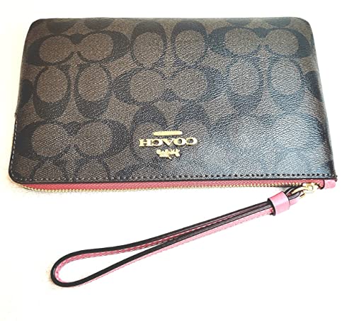 COACH Women'sLarge Corner Zip Wristlet In Signature Canvas 6648