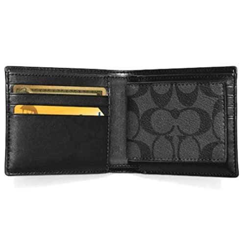 Coach ID Billfold Wallet In Signature Canvas Charcoal/Black