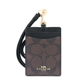 coach women’s outlet card case embossed pattern lanyard id identification cases, one size, brown/black