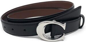 coach women’s signature buckle belt, 25mm (silver buckle – black – dark saddle, s)