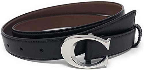 Coach Women's Signature Buckle Belt, 25mm (Silver Buckle - Black - Dark Saddle, S)