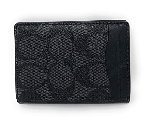 Coach Men's Magnetic Leather, Card Case, Qb/Charcoal, Small