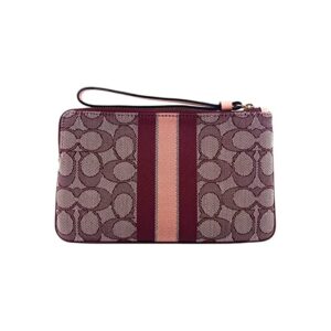 COACH Dempsey Large Corner Zip Wristlet In Signature Jacquard With Stripe Patch (Wine Multi)