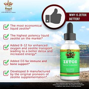 ZETOX | Easy to Take Liquid Zeolite Suspension with B-12 & D3 | Natural Energy & Immune System Booster that Supports Daily Detox & Optimal pH | Max Absorption Alkaline Drops (60 Servings)