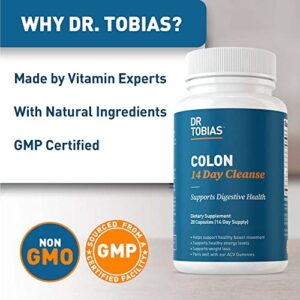 Dr. Tobias Colon 14 Day Cleanse, Supports Healthy Bowel Movements, Colon Cleanse Detox, Advanced Cleansing Formula with Fiber, Herbs & Probiotics, Non-GMO, 28 Capsules (1-2 Daily)