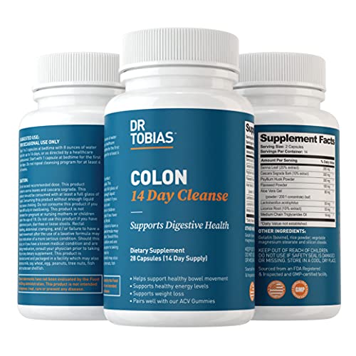 Dr. Tobias Colon 14 Day Cleanse, Supports Healthy Bowel Movements, Colon Cleanse Detox, Advanced Cleansing Formula with Fiber, Herbs & Probiotics, Non-GMO, 28 Capsules (1-2 Daily)