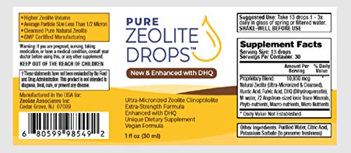 Pure Zeolite Drops 1 oz Bottle Fulvic and Humic Acid Immune Gut Support Easy to Take 100% Bioavailable Pure Liquid Zeolite Suspension Enhanced with DHQ, Natural Immune System Modulator