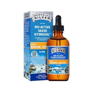 sovereign silver bio-active silver hydrosol for immune support – colloidal silver liquid – 10 ppm, 4oz (118ml) – dropper