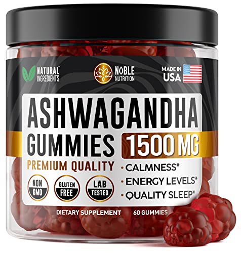 NOBLE NUTRITION Ashwagandha Gummies for Women & Men - Organic Ashwagandha Root Extract 1500 MG - Ashwagandha Supplements with 5-HTP & L-Tyrosine - 60 Calm Gummies