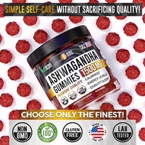 NOBLE NUTRITION Ashwagandha Gummies for Women & Men - Organic Ashwagandha Root Extract 1500 MG - Ashwagandha Supplements with 5-HTP & L-Tyrosine - 60 Calm Gummies